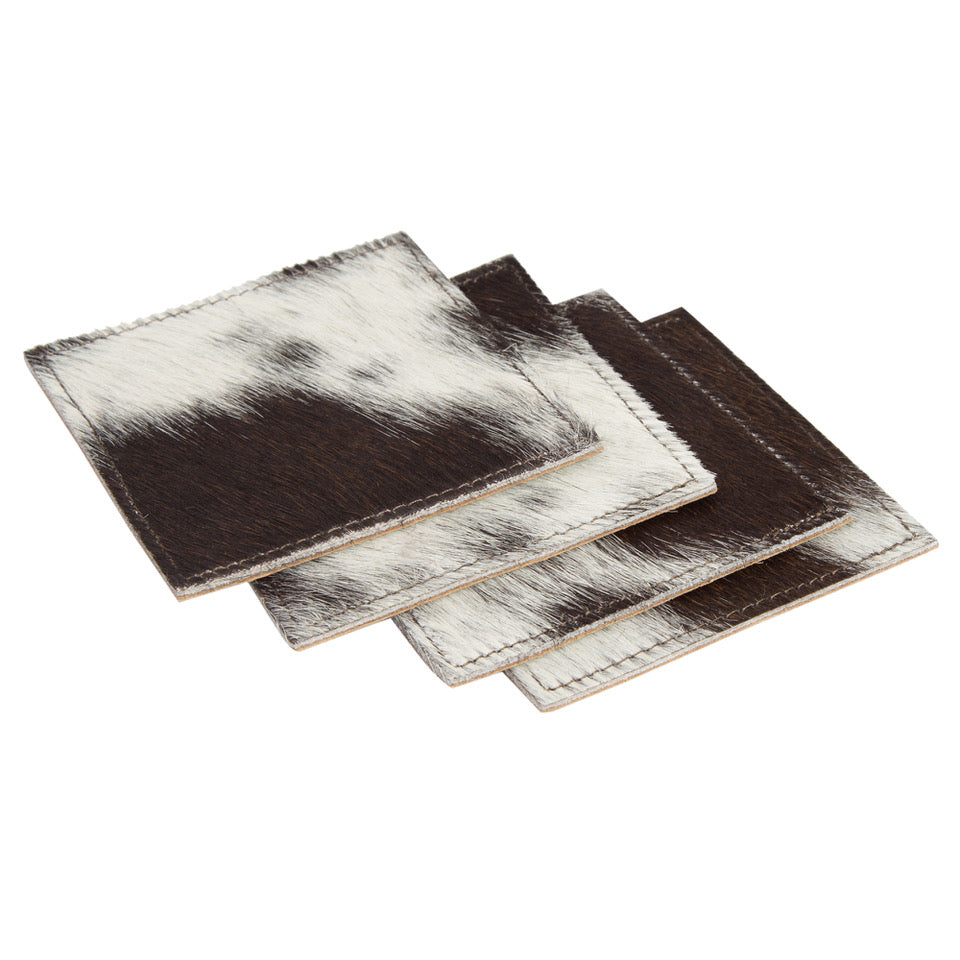 Brown & White Cowhide Coasters - Set of 4 – By a Farmer's Daughter