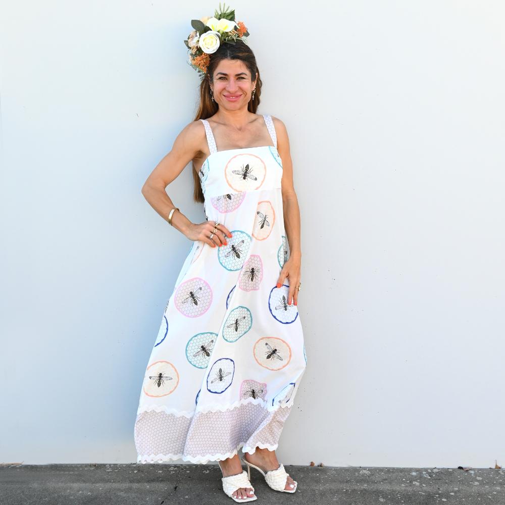 "Lara" Dress in Honeycomb Bee Print - Palm Cove – By a Farmer's Daughter