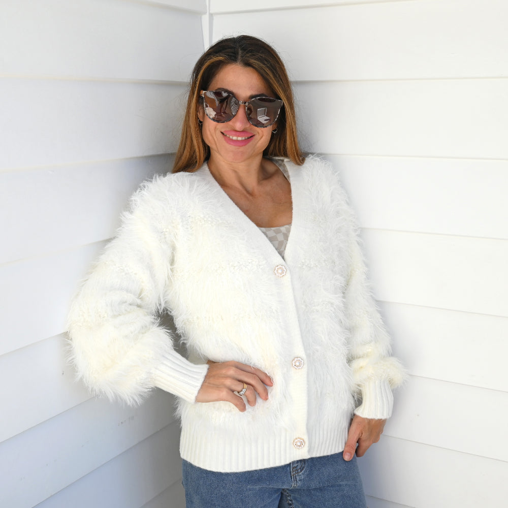 "Vivian" Cream Fluffy Cardigan – By a Farmer's Daughter